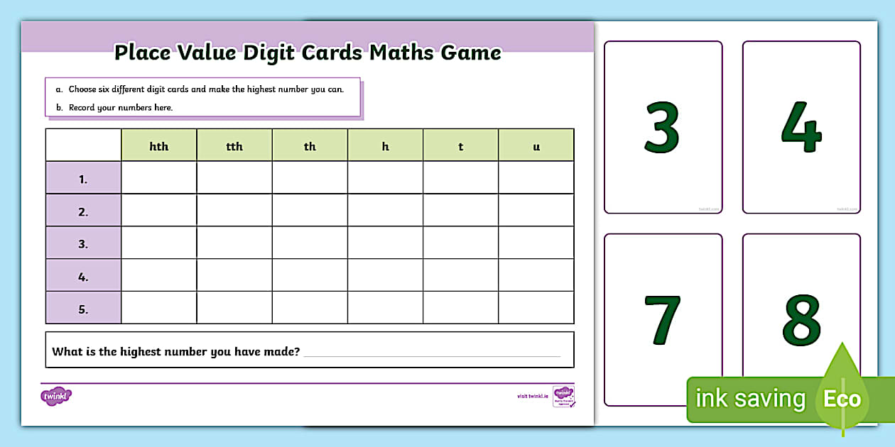 Place Value Digit Card Maths Game (teacher made) - Twinkl