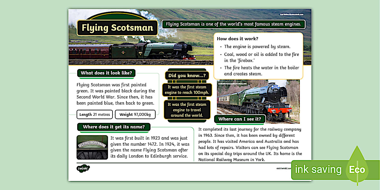 Flying Scotsman Fact File - Transport - KS1 (Teacher-Made)