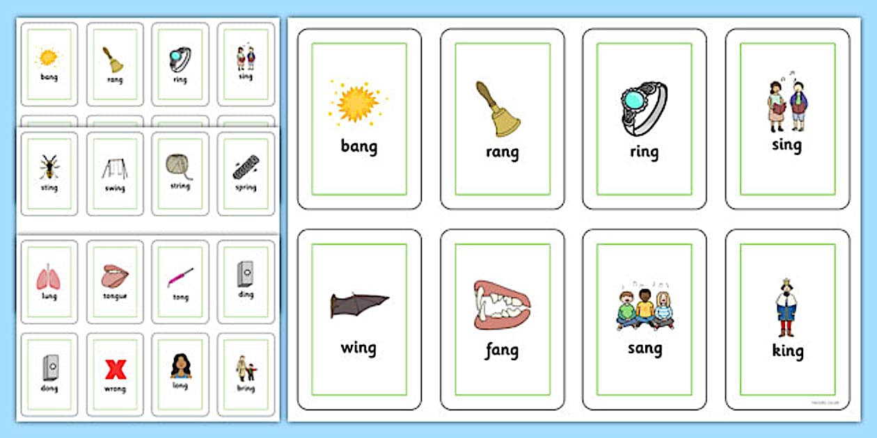 Dyslexic Final 'ng' Sound Flash Cards (teacher made)