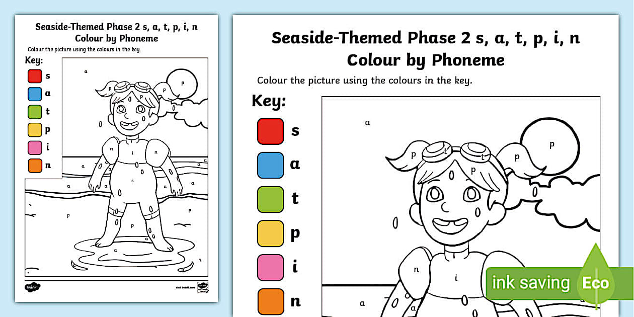 Seaside Phase 2 s, a, t, p, i, n Colour by Phoneme Activity