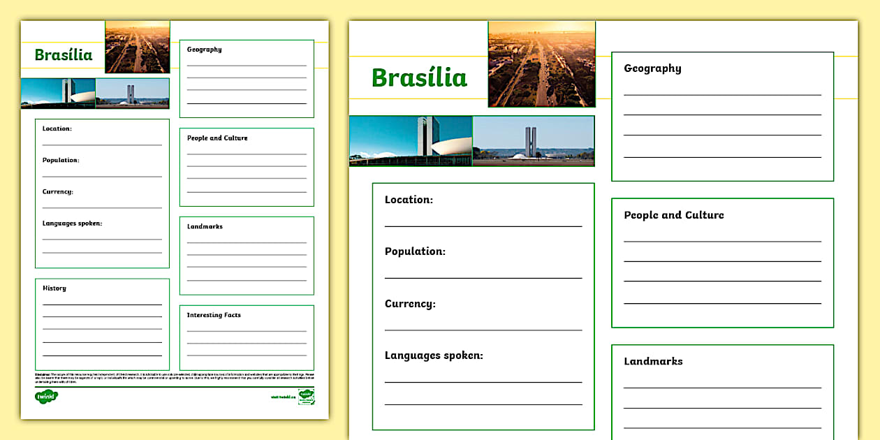 Brasília Fact File Template (teacher made) - Twinkl