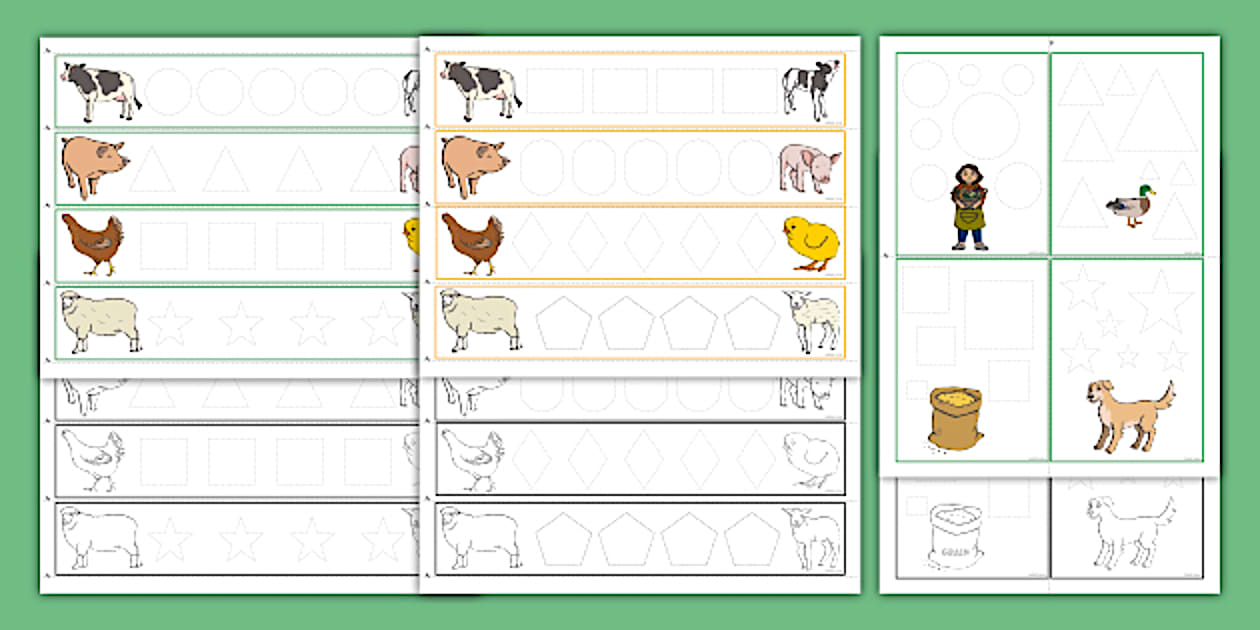 Farm Fine Motor Skills Tracing Cards: Shapes (teacher made)