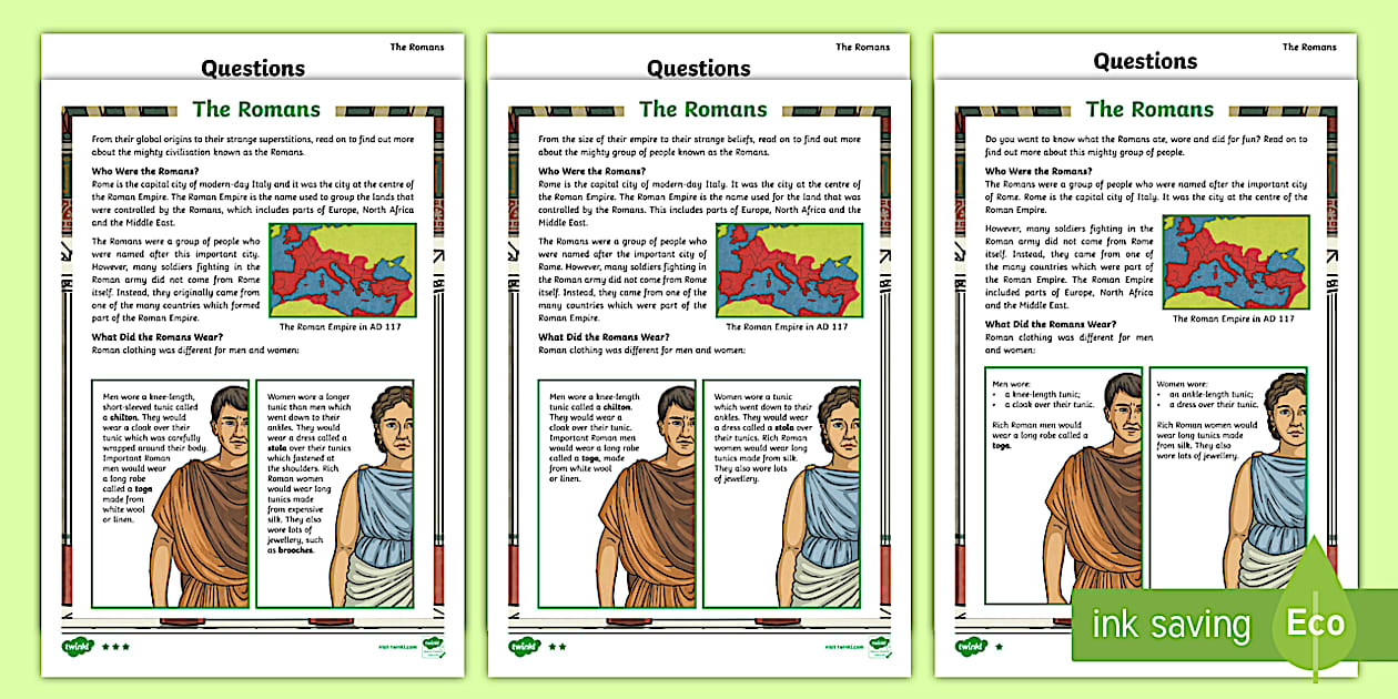 The Romans Reading Comprehension - LKS2 Resource - Twinkl
