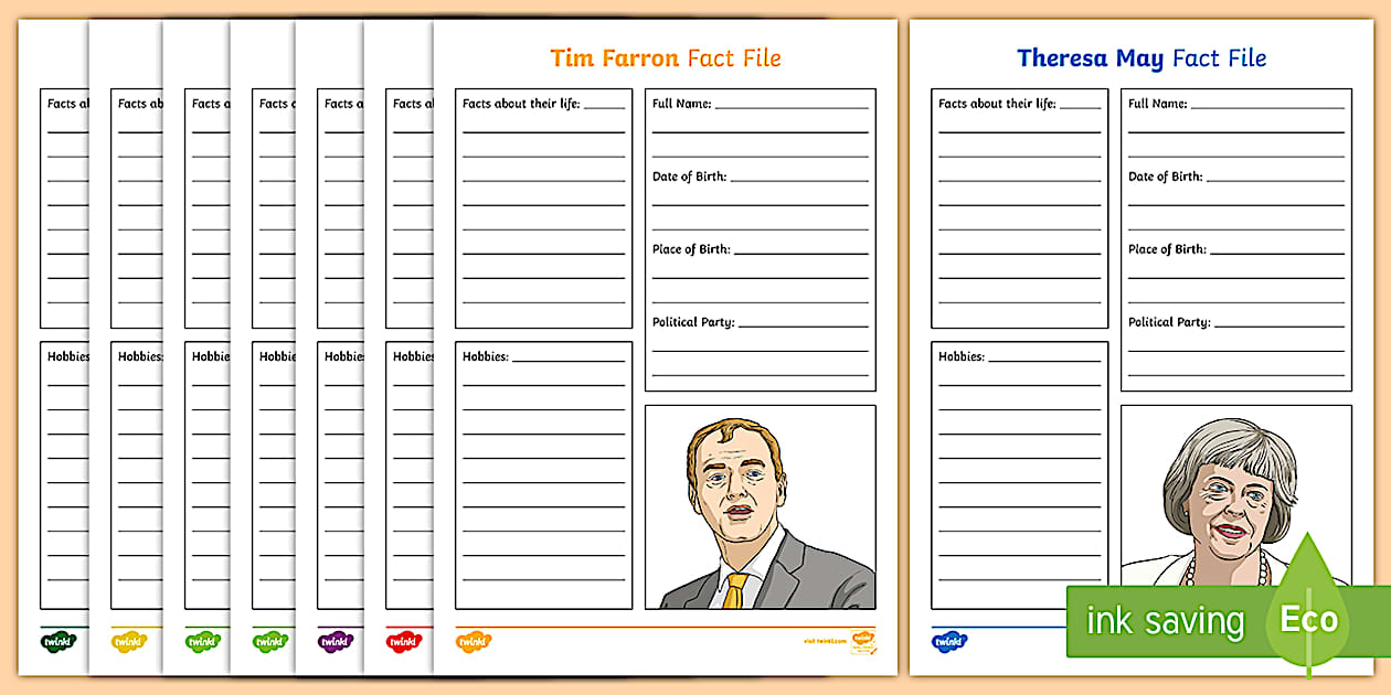 Black and White Political Party Leaders 2017 Fact File Writing Frames