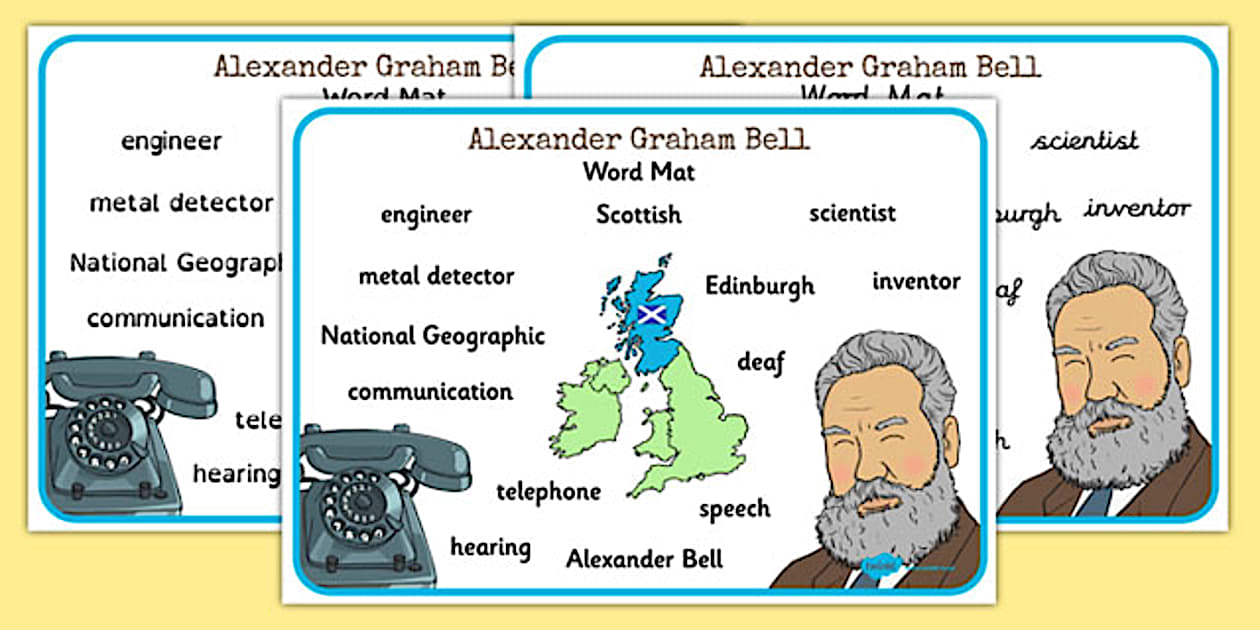 Cursive Alexander Bell Word Mat (teacher made) - Twinkl