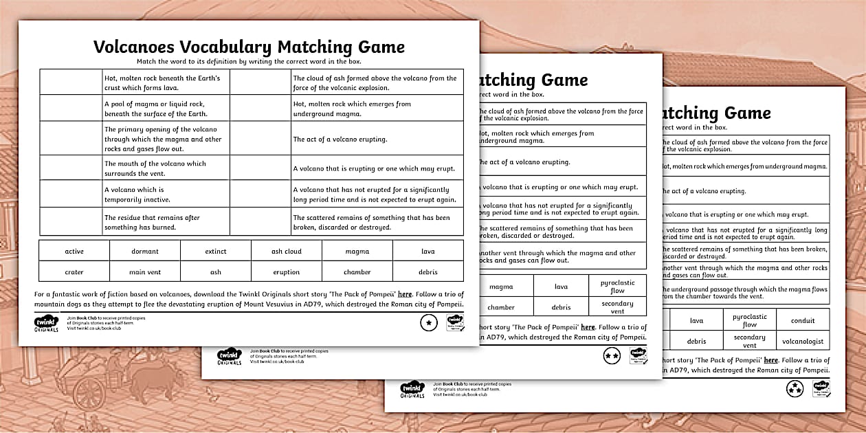 Editable Volcanoes Vocabulary Matching Game - Twinkl