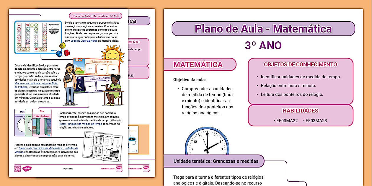 Plano de aula 3º ano - Matemática: Unidades de medida de tempo