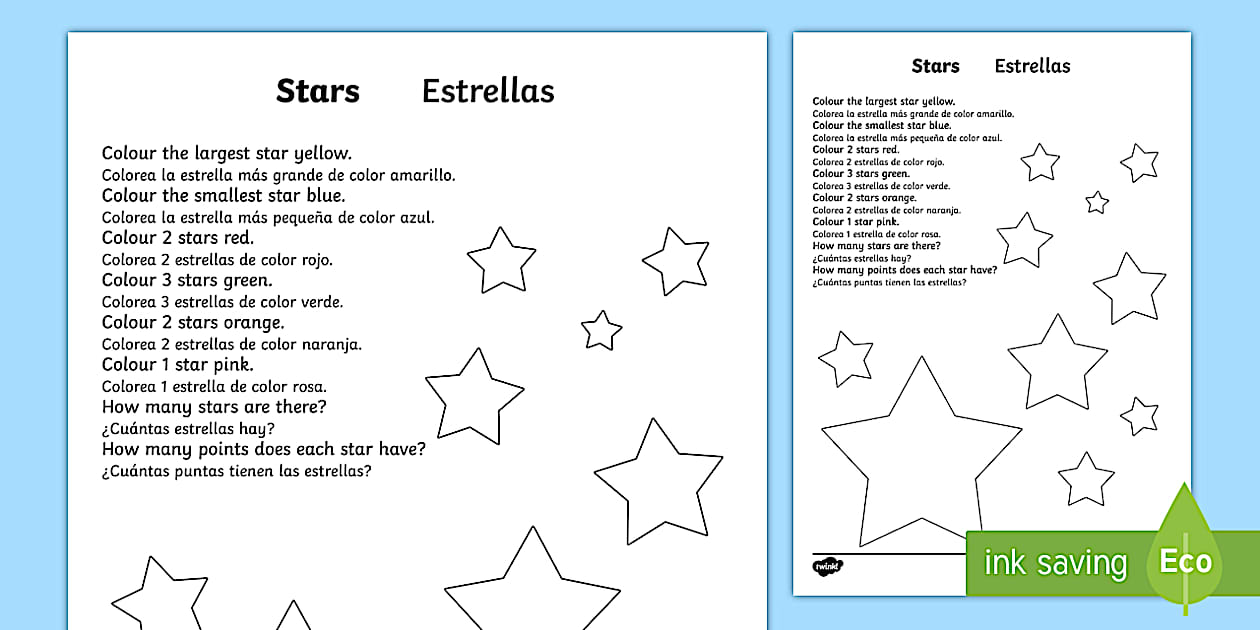 Star Colouring Comprehension Worksheet / Worksheet English/Spanish - Star