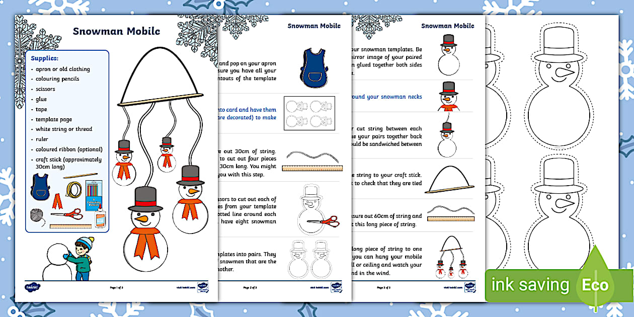 Snowman Mobile Craft (teacher made) - Twinkl