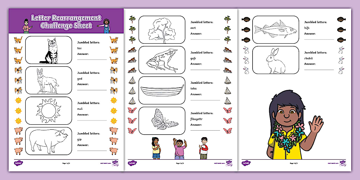 Letter Rearrangement Challenge Sheet (teacher made) - Twinkl