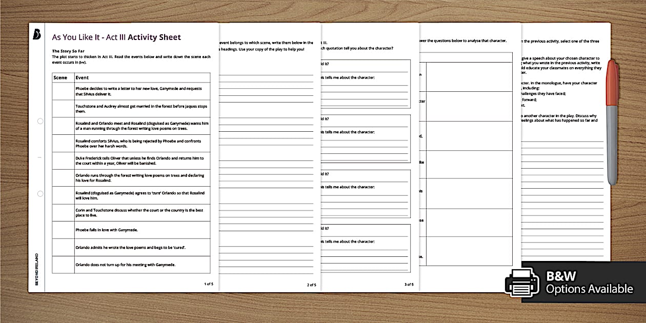 As You Like It Act 3 Activity Sheet