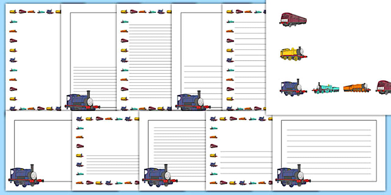 Black and White Talking Steam Train Themed Page Borders Pack