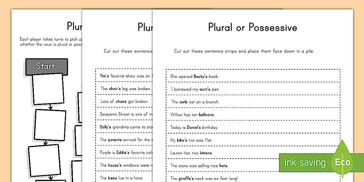 Possessive and Plural Noun Game for 3rd-5th Grade - Twinkl