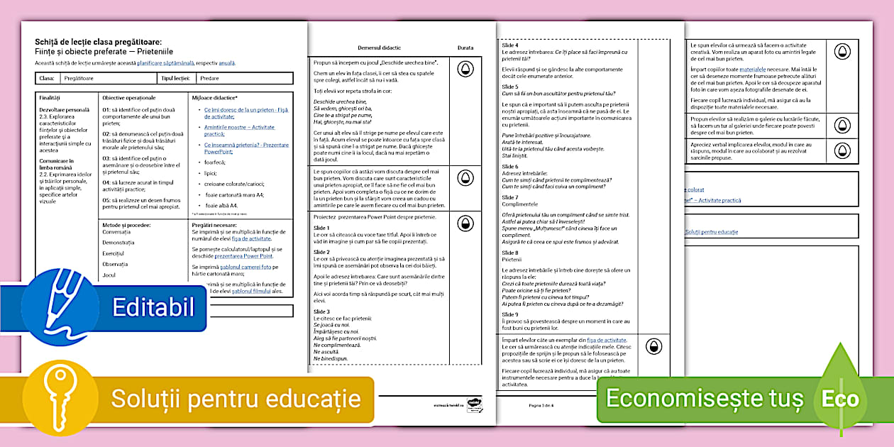 Ființe și obiecte preferate Prieteniile Schiță de lecție CP