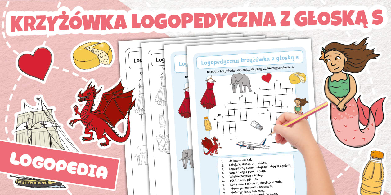 Głoska S | Krzyżówka z wyrazami z głoską S | Logopedia