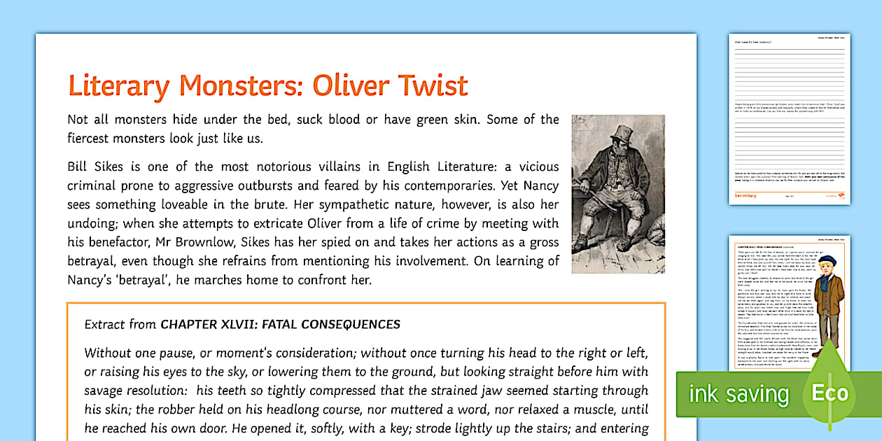 Literary Monsters: Oliver Twist Worksheet / Worksheet