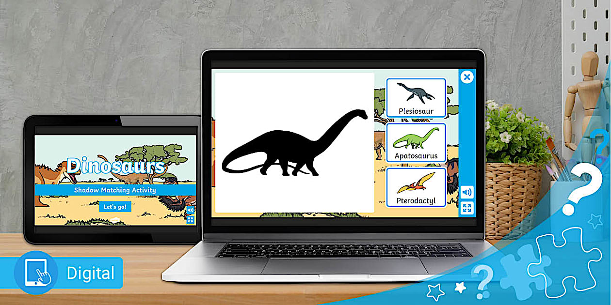 Dinosaurs Interactive Shadow Matching Game - Twinkl Puzzled