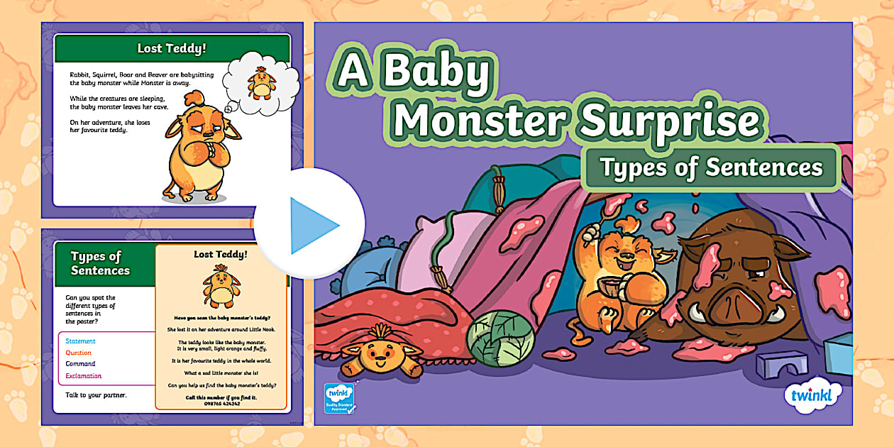 A Baby Monster Surprise Types of Sentences PowerPoint
