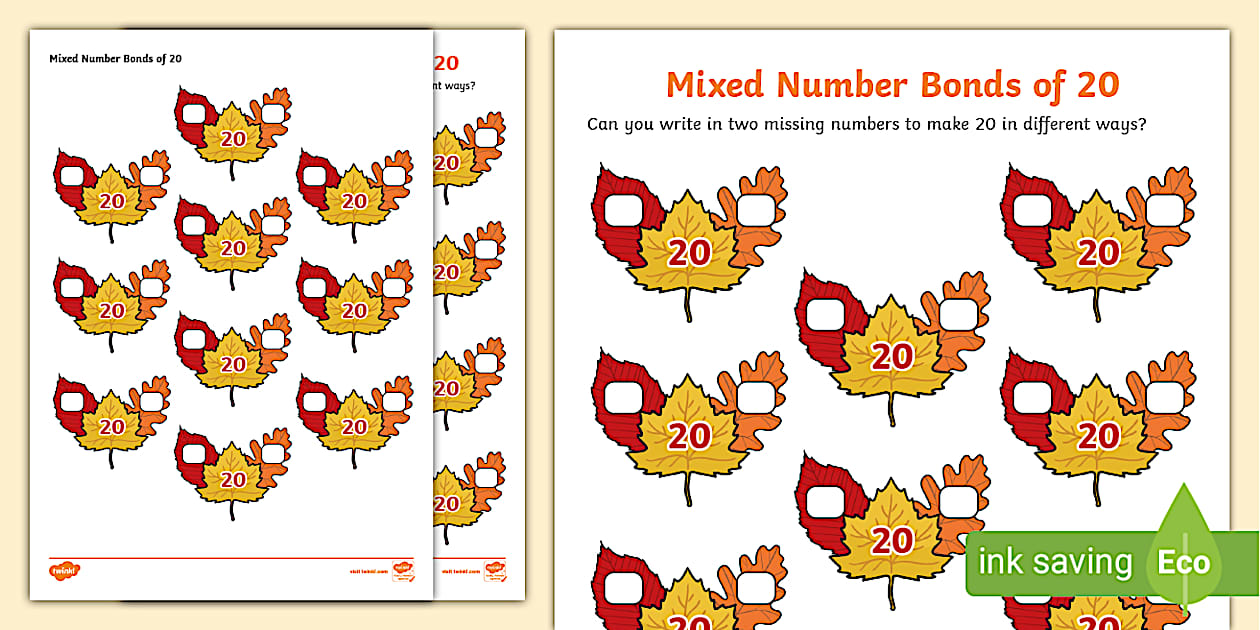 Autumn Leaf Number Bonds to 20 Worksheet / Worksheet