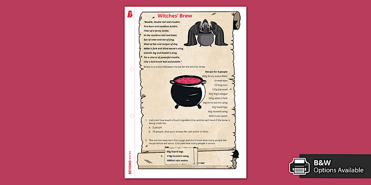 Maths Halloween: Witches' Brew Worksheet - Twinkl