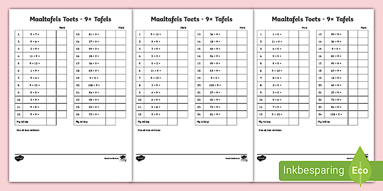 9x Tafels Toets (teacher made) - Twinkl