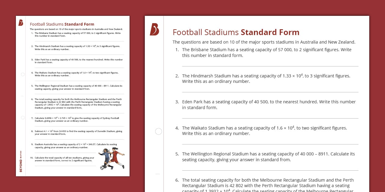 👉 Football Stadiums Standard Form (teacher made) - Twinkl