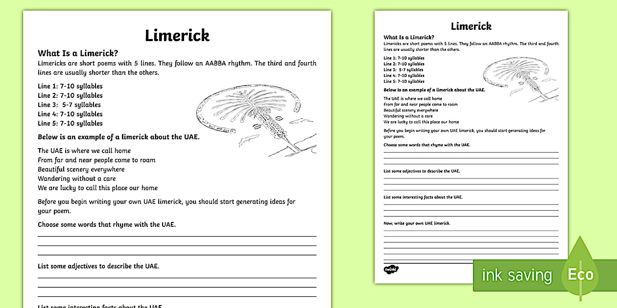 Editable UAE Limerick Poem Writing Template (teacher made)