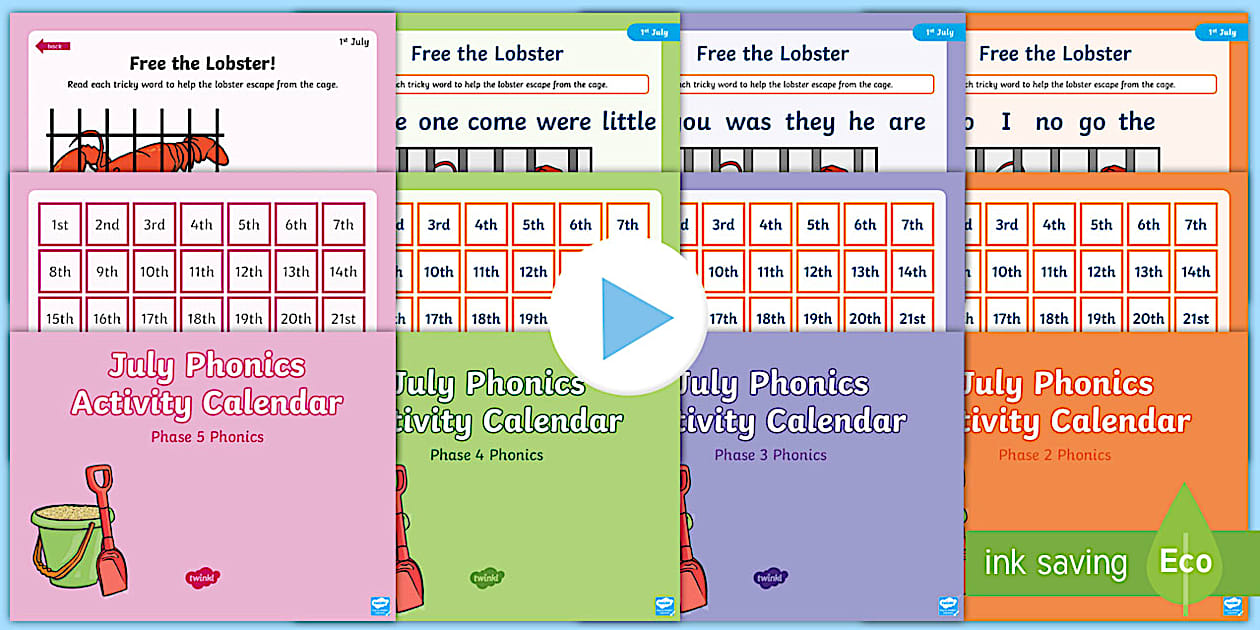July Phonics Activity Calendar PowerPoint Pack - Twinkl