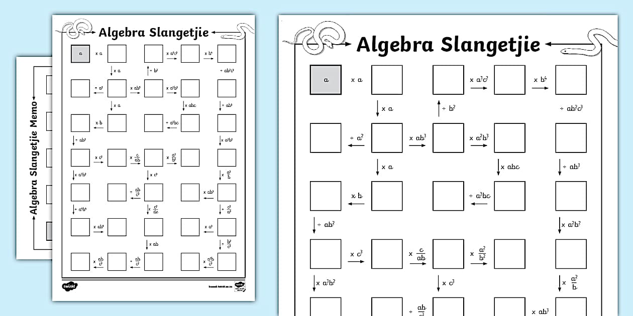 Algebra Slangetjie Aktiwiteitsblad - Twinkl
