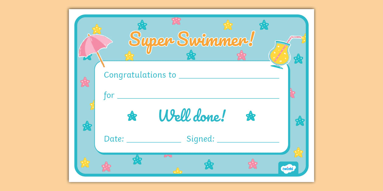 Summer Vibes Themed Swimming Certificate (teacher made)