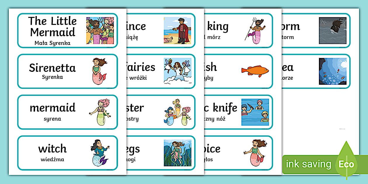 The Little Mermaid Word Cards Polish Translation - Twinkl