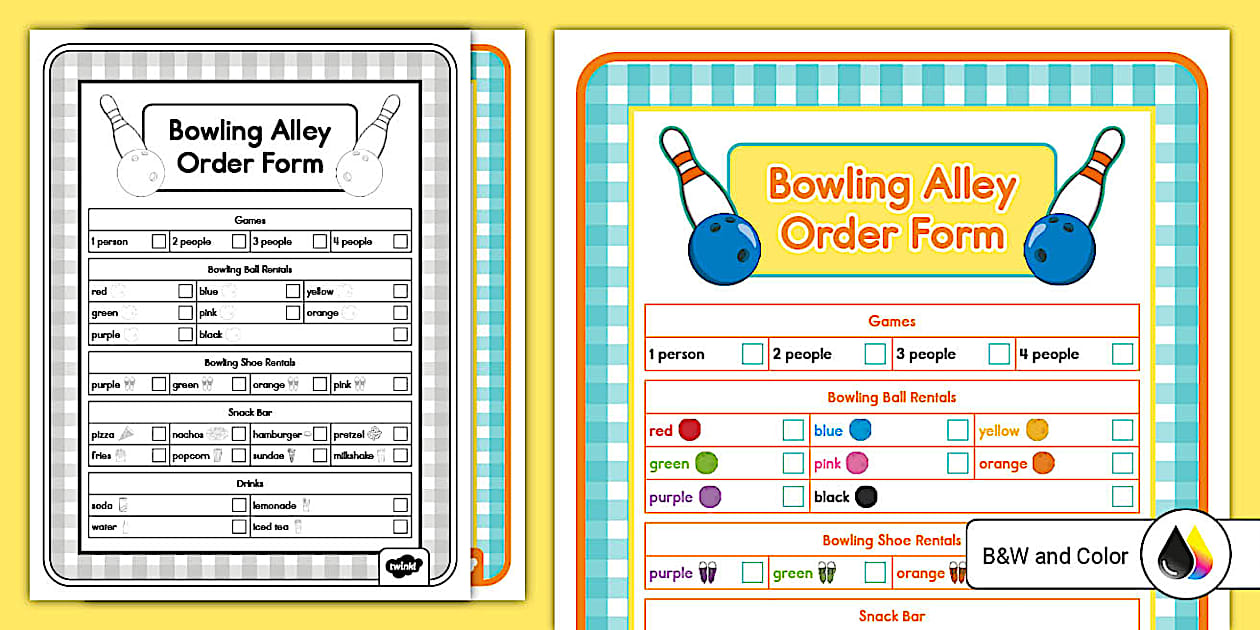 Bowling Alley Dramatic Play Order Form (teacher made)