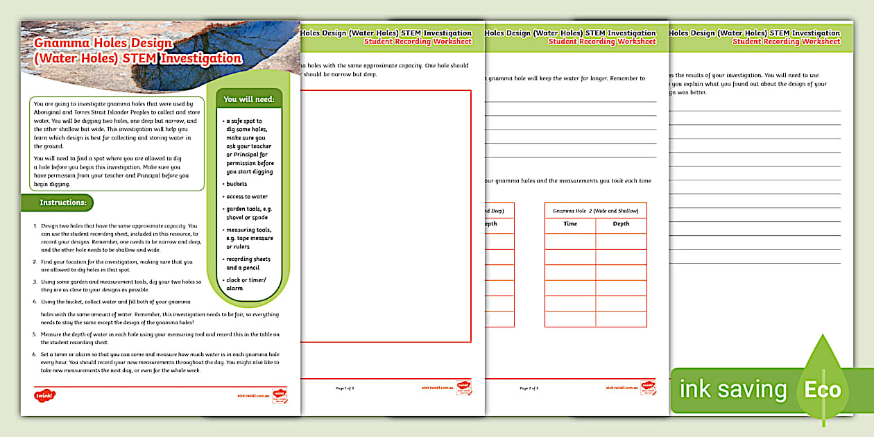 Gnamma Holes Design (Water Holes) STEM Investigation