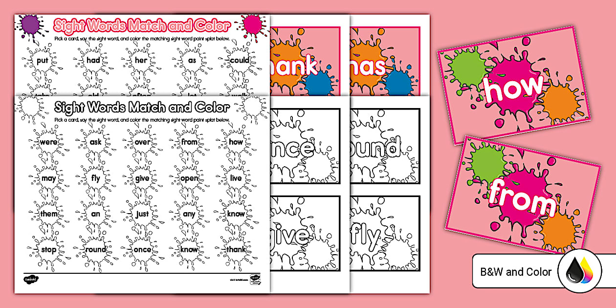 First Grade Sight Words Match and Color Worksheet - Twinkl