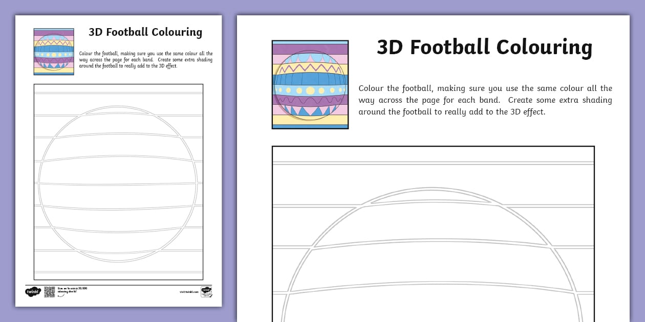 3D Football Colouring Page - Twinkl - KS2 (teacher made)