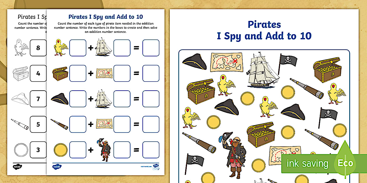 Pirates I Spy and Add to 10 - Twinkl