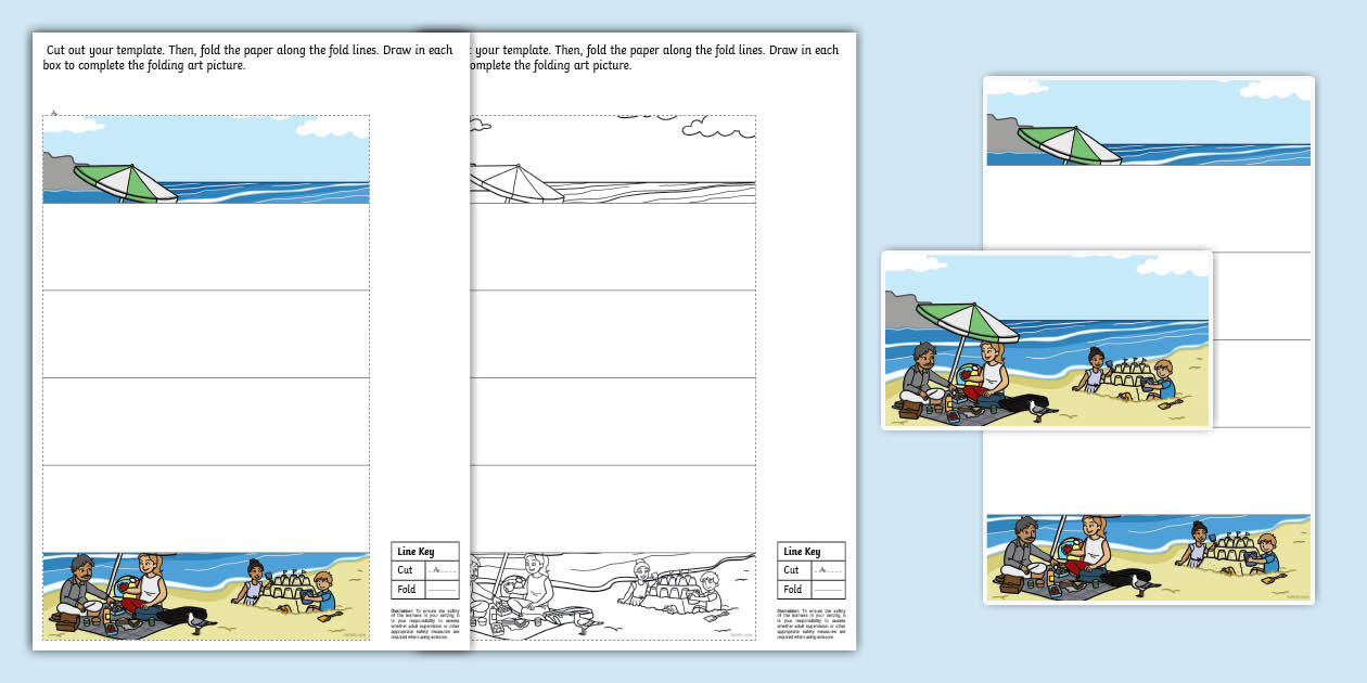 Beach Scene Folding Art Template (teacher made) - Twinkl