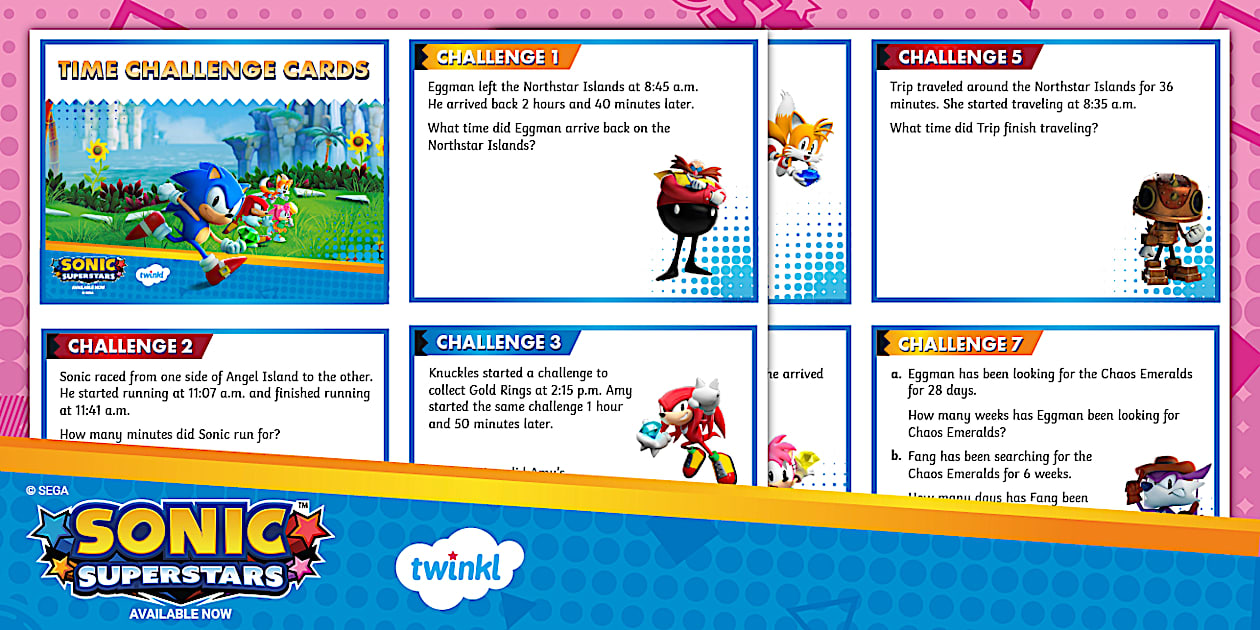 Sonic: Time Challenges Math Task Cards for 3rd-5th Grade
