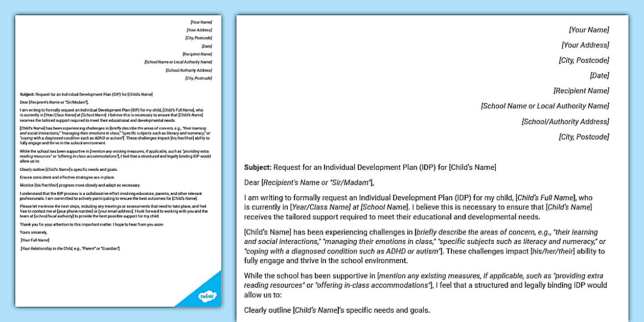 Letter Template Requesting an IDP (teacher made) - Twinkl