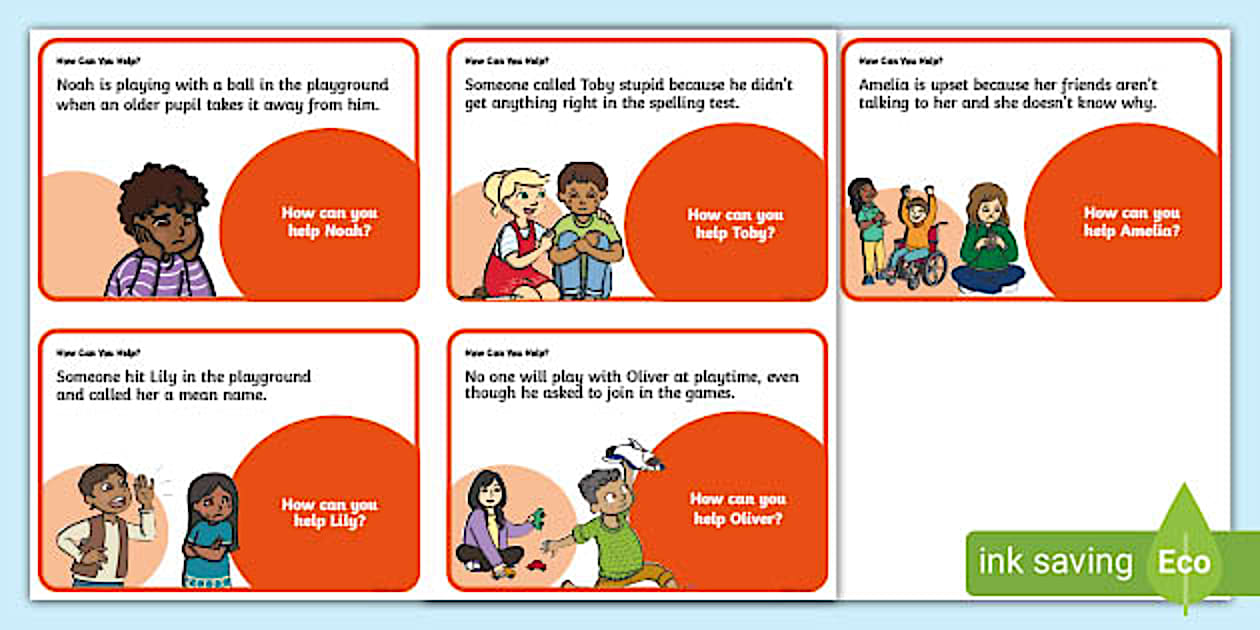 Editable How Can You Help? Friendship Scenario Cards