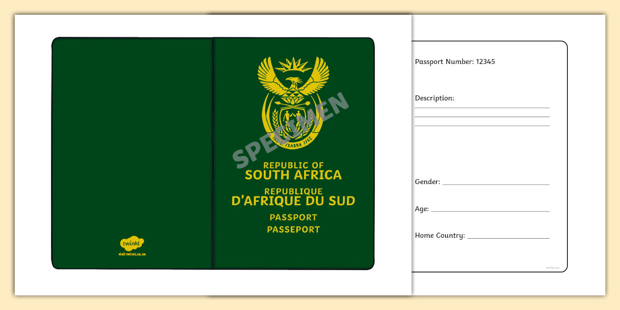 South African Passport Writing Template - Twinkl