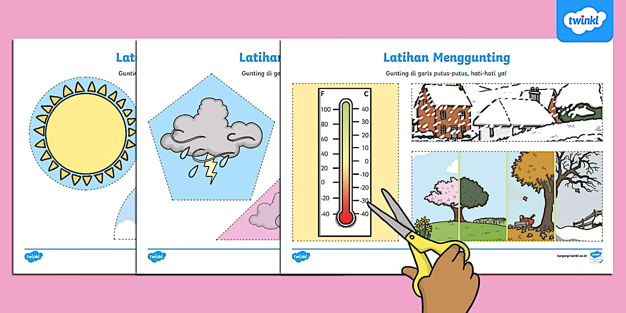FREE! - Latihan Menggunting Tema Musim dan Cuaca - Twinkl