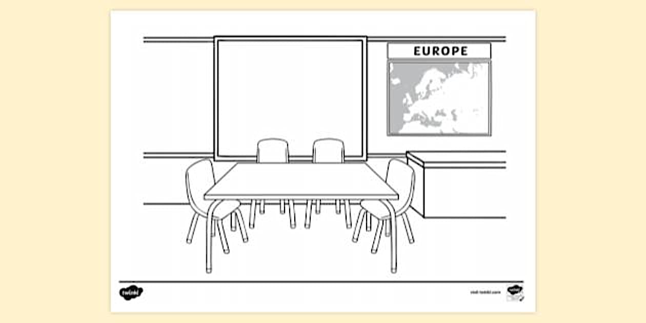 Classroom With Table and Chairs Colouring | Colouring Sheets