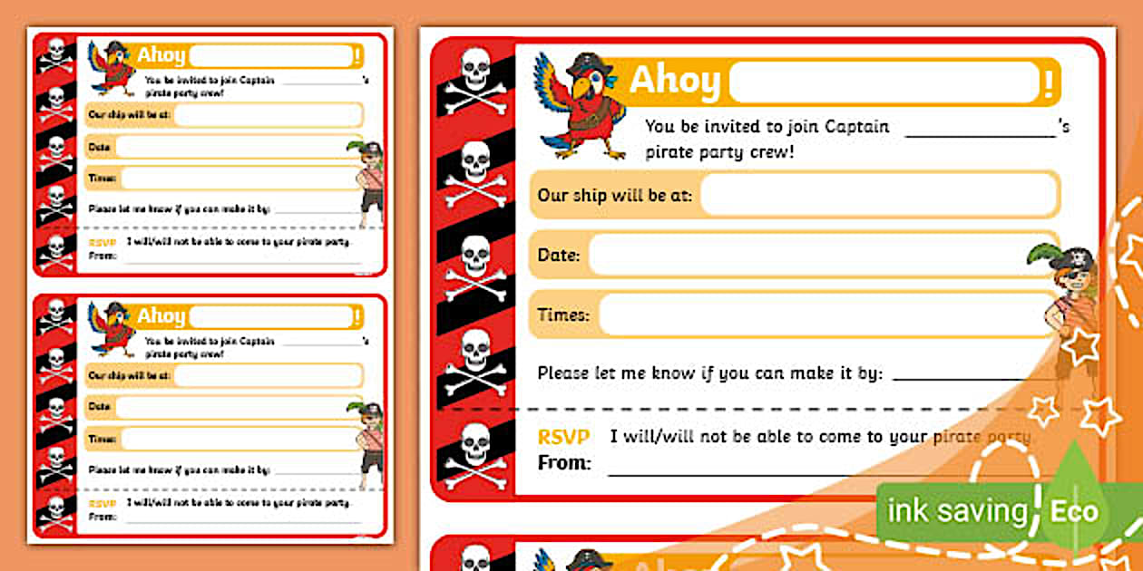Pirate Party Invitations (teacher made) - Twinkl