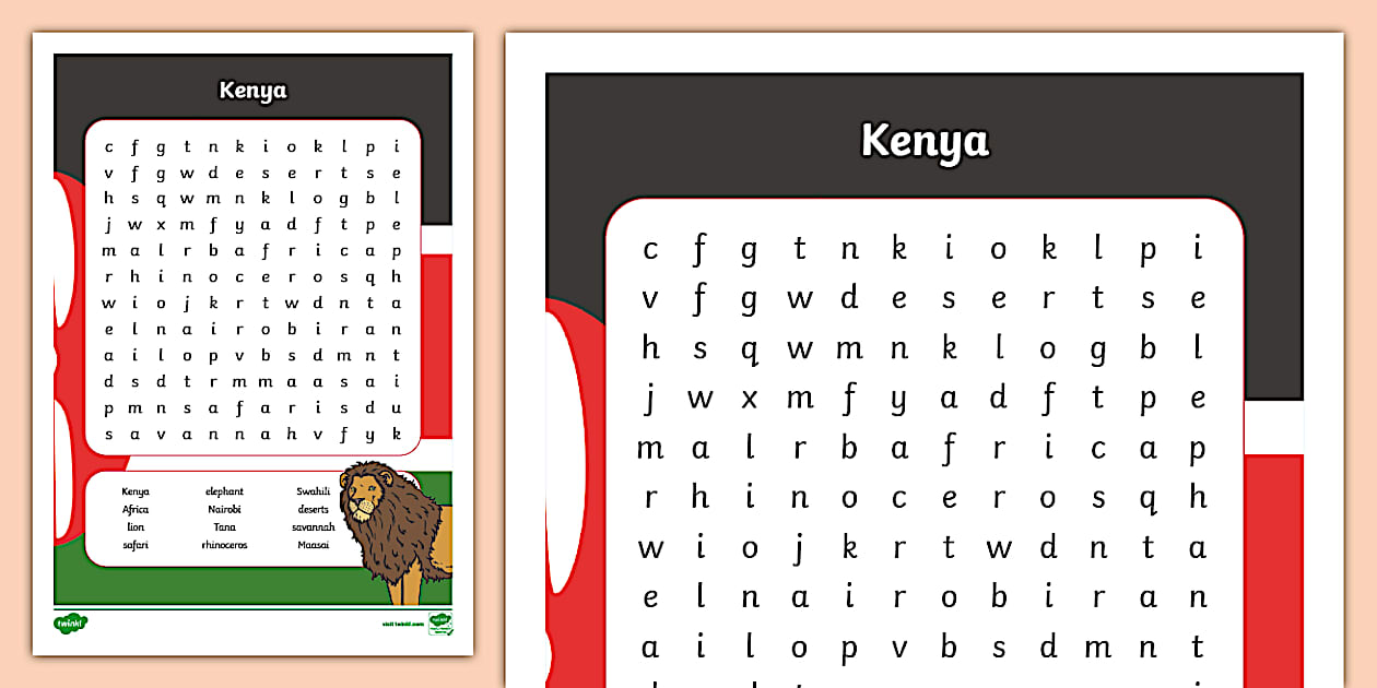 Kenya Word Search KS1- Twinkl - Geography - Twinkl