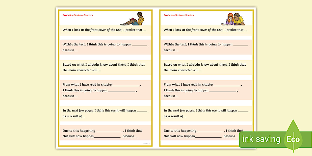 Prediction Sentence Starters (teacher made) - Twinkl