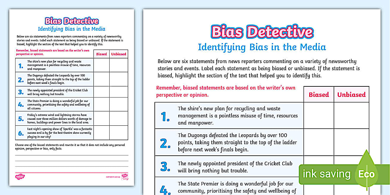 Identifying Bias Activity Sheet (teacher made) - Twinkl