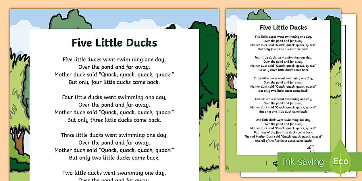 Nursery Rhymes Five Little Ducks Poster - Twinkl