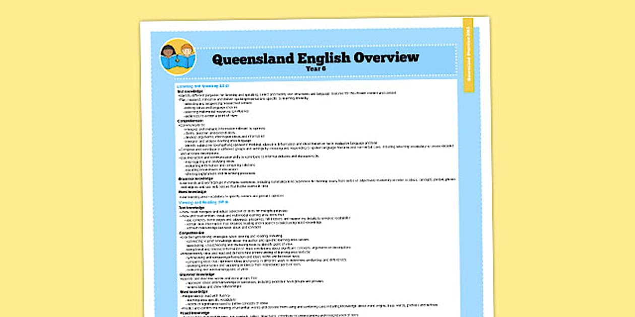 Queensland Curriculum Year 6 English Literacy Syllabus Overview - australia