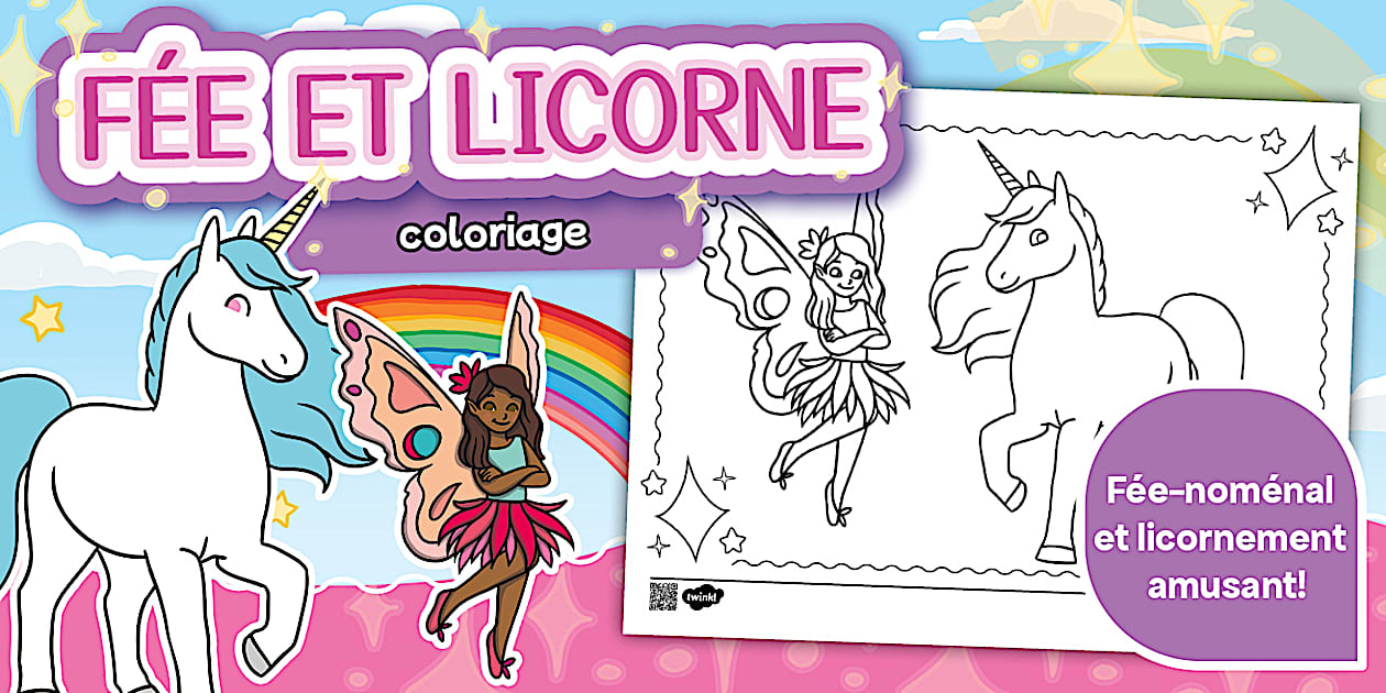 Feuille de coloriage : Fée et licorne